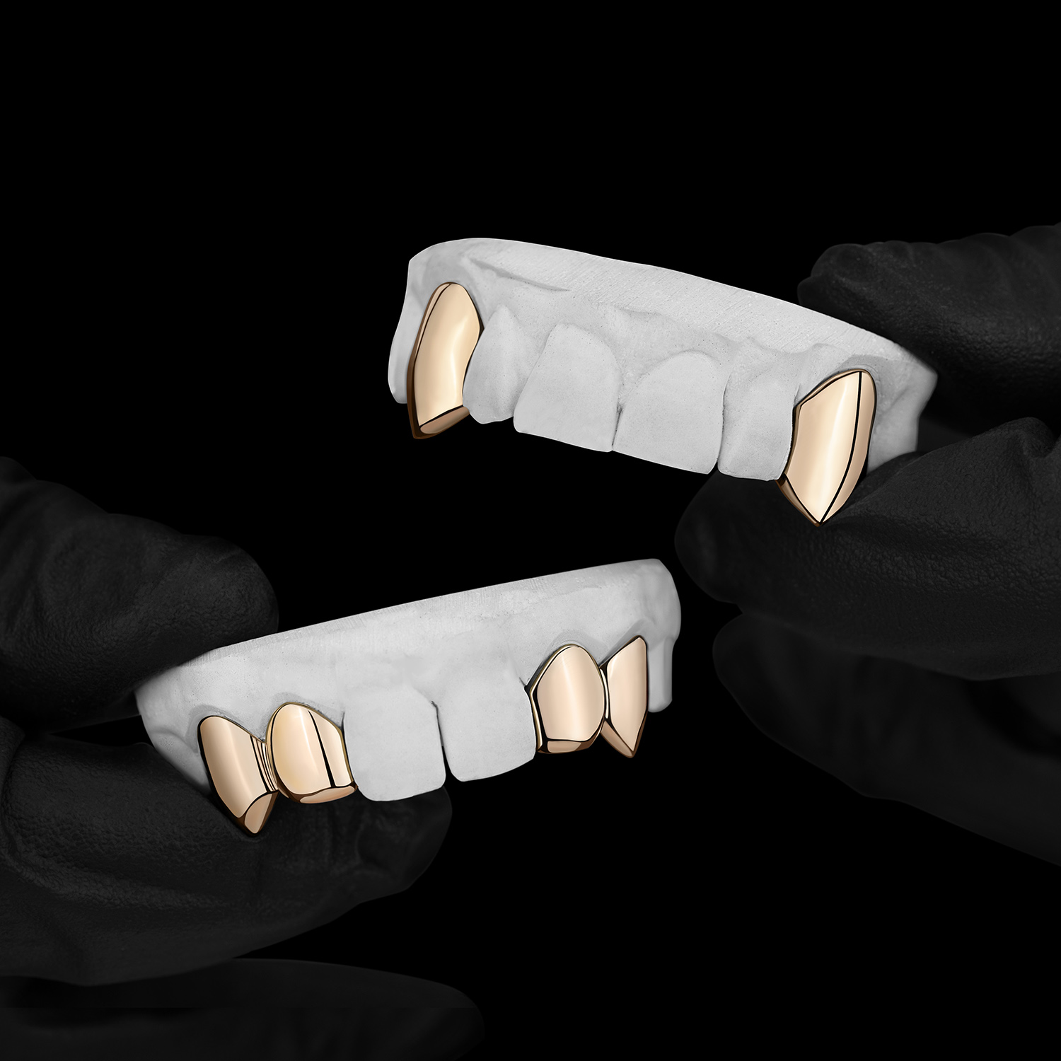 White Gold Double Cap k9 Fangs Grillz | Custom Teeth Grillz