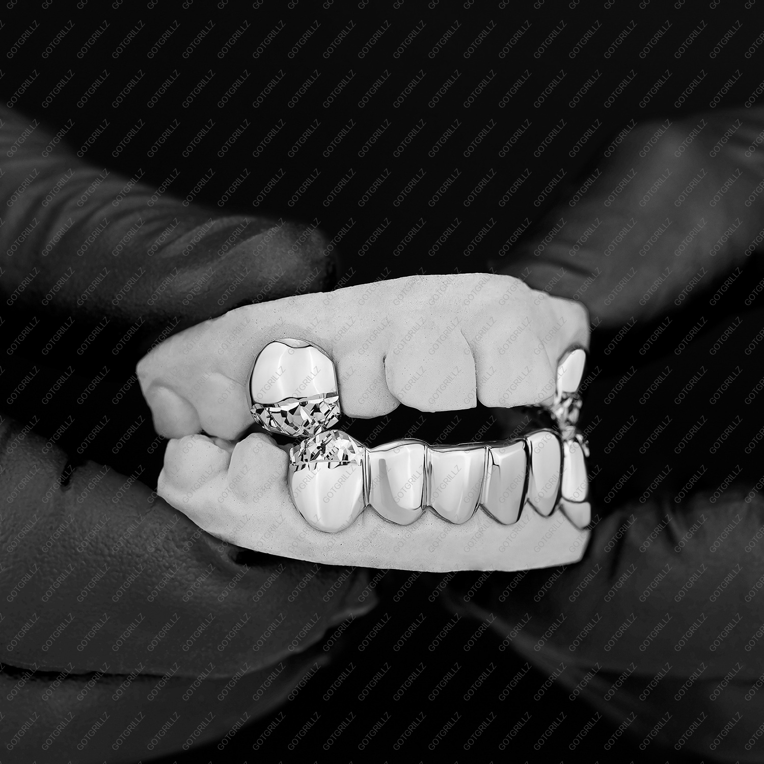 White Gold Diamond Cut Tip K9 and Diamond Cut Bottom Grillz