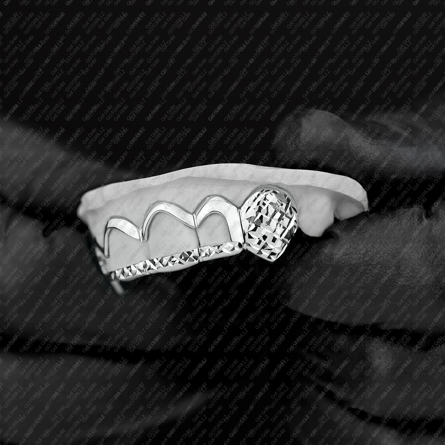 White Gold Diamond Cut Tip Open Outline Grillz | Custom Fit Grillz