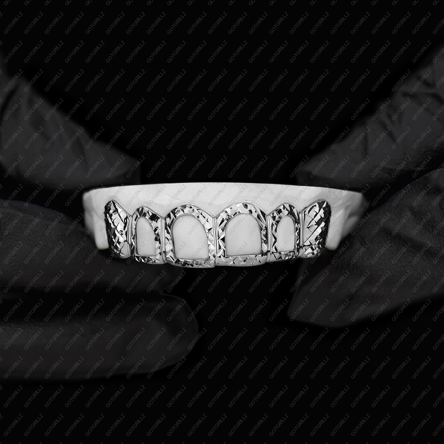 White Gold Diamond Cut Open Face Window Grillz | Custom Grillz